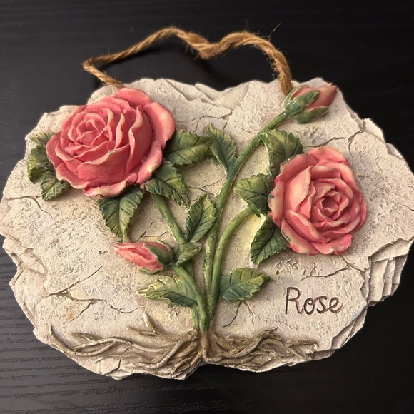 Accents | Floral Rose Plaque With Pink Blooms | Poshmark